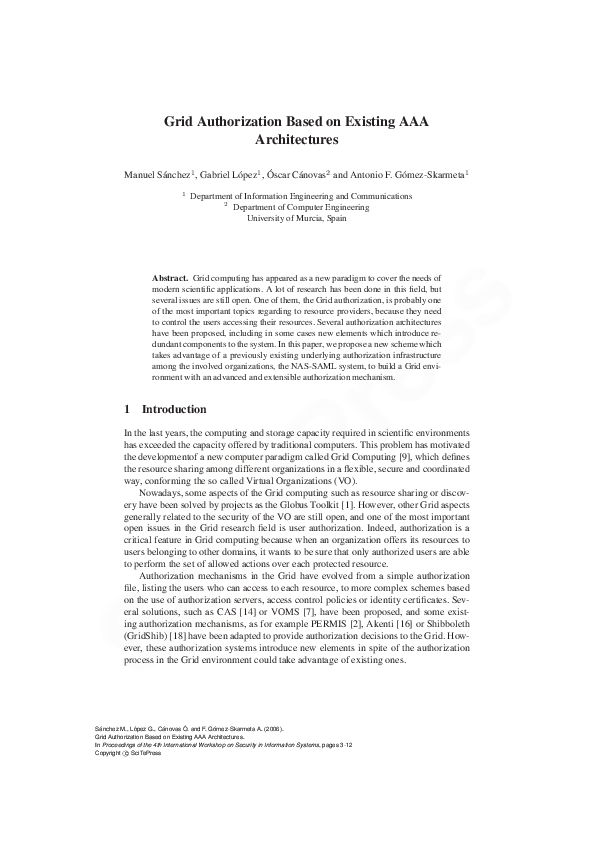 (PDF) Grid Authorization Based on Existing AAA Architectures