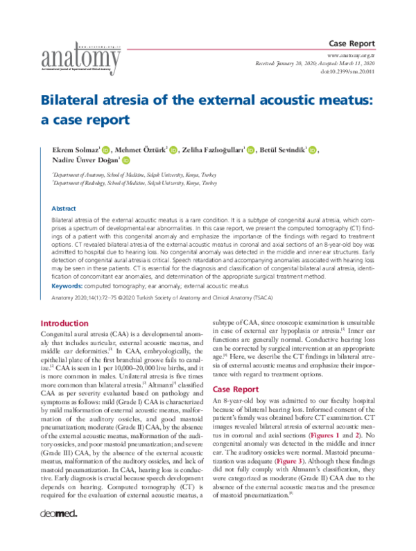 (PDF) Bilateral atresia of the external acoustic meatus: a case report