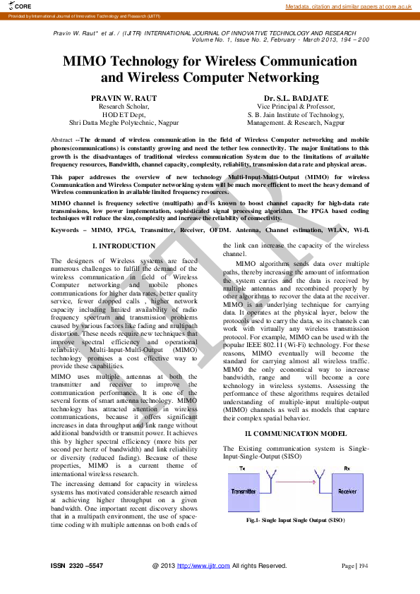 (PDF) Mimo Technology for Wireless Communication and Wireless Computer Networking | PRAVIN RAUT ...