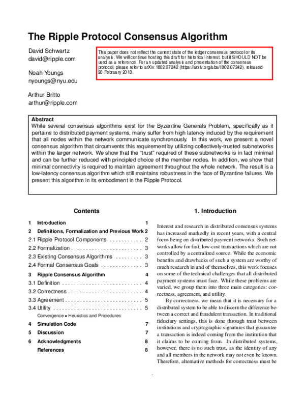 (PDF) The Ripple Protocol Consensus Algorithm