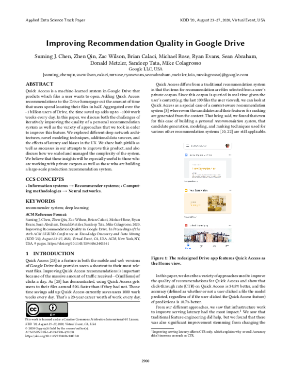 (PDF) Improving Recommendation Quality in Google Drive