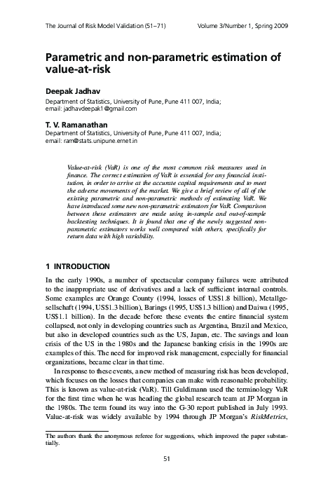 (PDF) Parametric and non-parametric estimation of value-at-risk