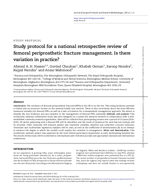 (PDF) Study protocol for a national retrospective review of femoral ...