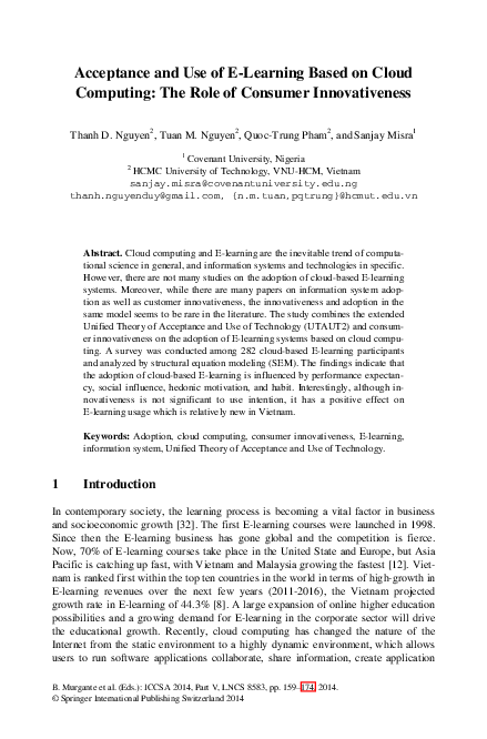 (PDF) Acceptance and Use of E-Learning Based on Cloud Computing: The ...