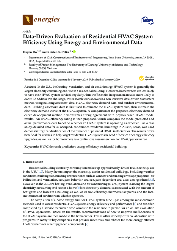 (PDF) Data-Driven Evaluation of Residential HVAC System Efficiency Using Energy and ...