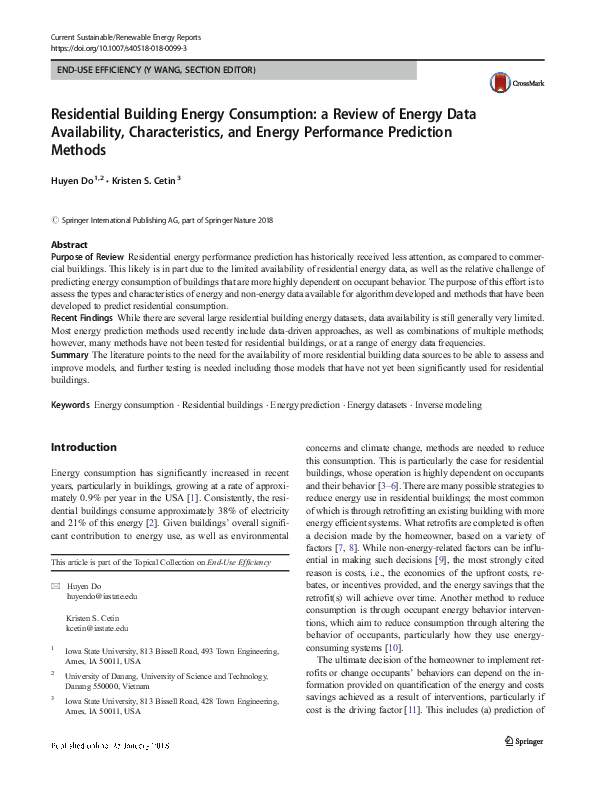 Pdf Residential Building Energy Consumption A Review Of Energy Data Availability