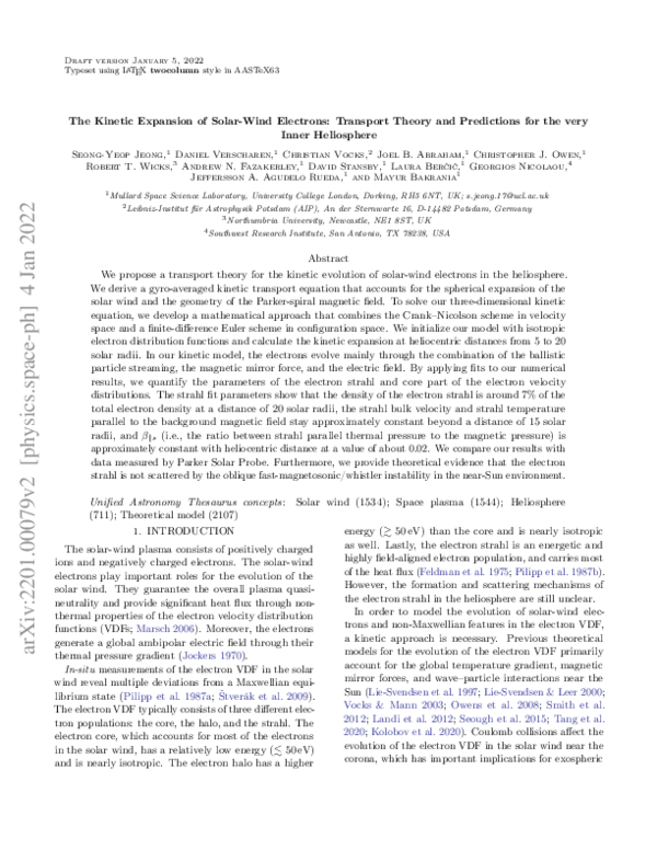 (PDF) The Kinetic Expansion of Solar-wind Electrons: Transport Theory ...