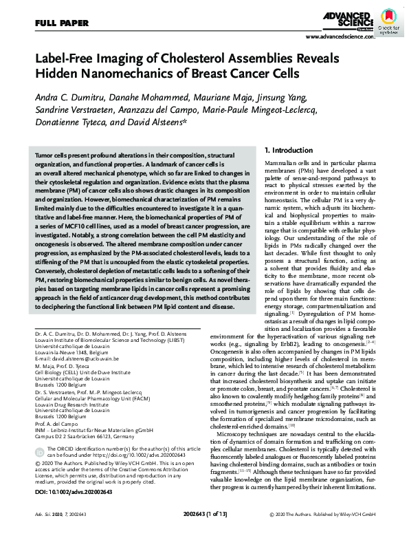 (PDF) Label‐Free Imaging of Cholesterol Assemblies Reveals Hidden ...