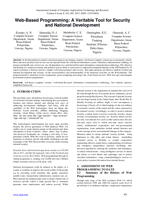 (PDF) Web-Based Programming: A Veritable Tool for Security and National Development