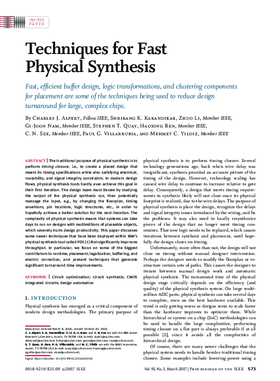 (PDF) Techniques for Fast Physical Synthesis