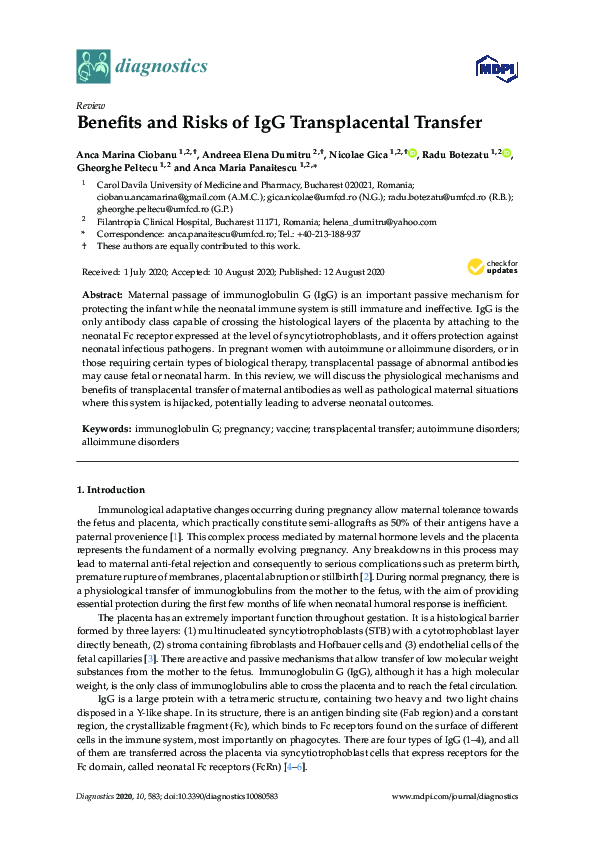 (PDF) Benefits and Risks of IgG Transplacental Transfer