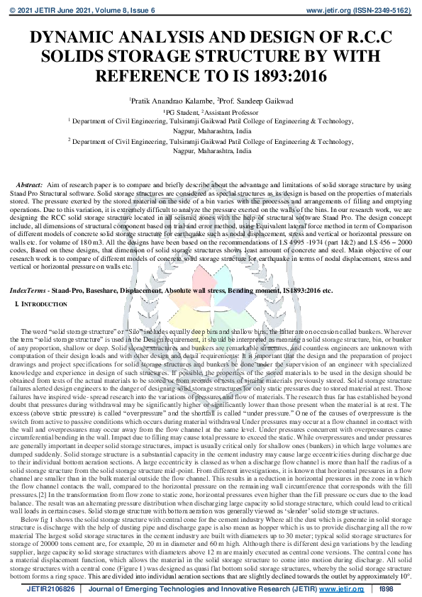 (PDF) Dynamic Analysis and Design of R.C.C Solids Storage Structure by with Reference to is 1893 ...