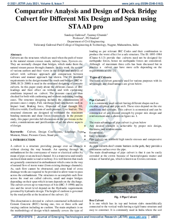 (PDF) Comparative Analysis and Design of Deck Bridge Culvert for Different Mix Design and Span ...