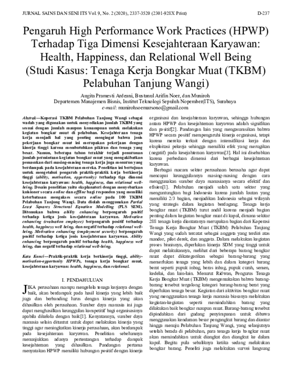 (PDF) Pengaruh High Performance Work Practices (HPWP) Terhadap Tiga Dimensi Kesejahteraan ...