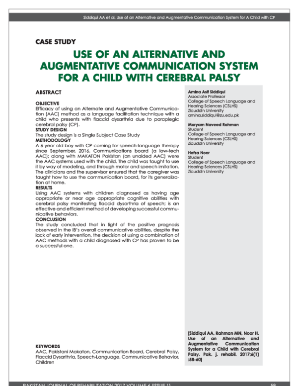 (PDF) Use of an Alternative and Augmentative Communication System for a Child with Cerebral Palsy