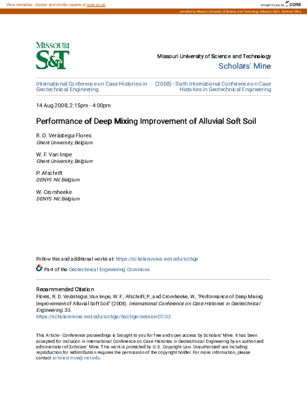 (PDF) Improving Alluvial Soft Soil with Deep Mixing