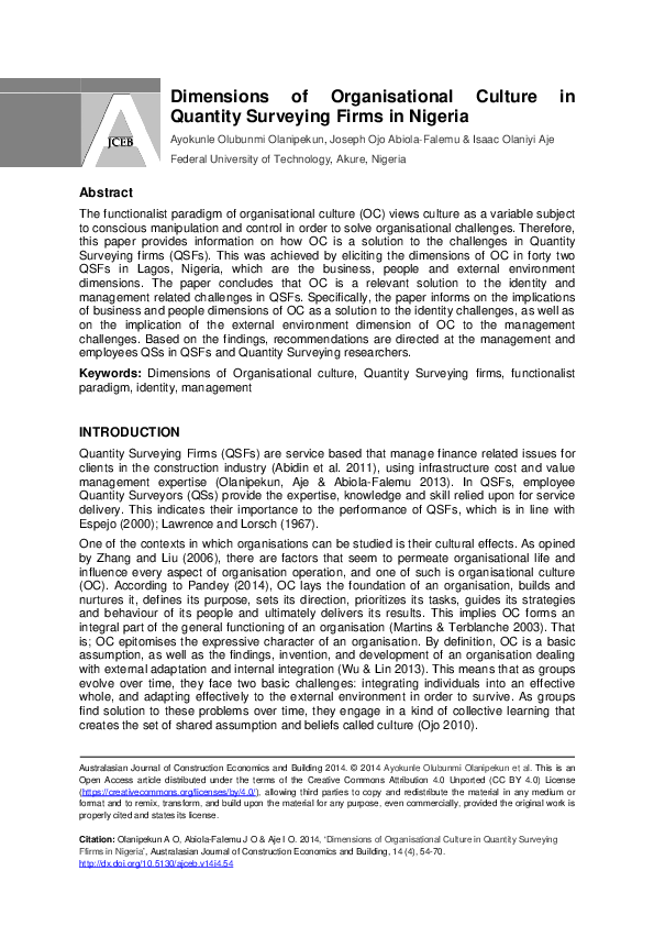 (PDF) Dimensions of Organisational Culture in Quantity Surveying Firms ...