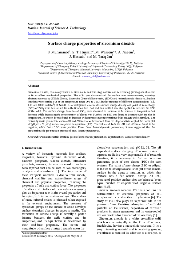 (PDF) Surface charge properties of zirconium dioxide