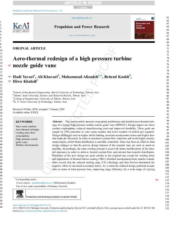 (PDF) Aero-thermal redesign of a high pressure turbine nozzle guide vane