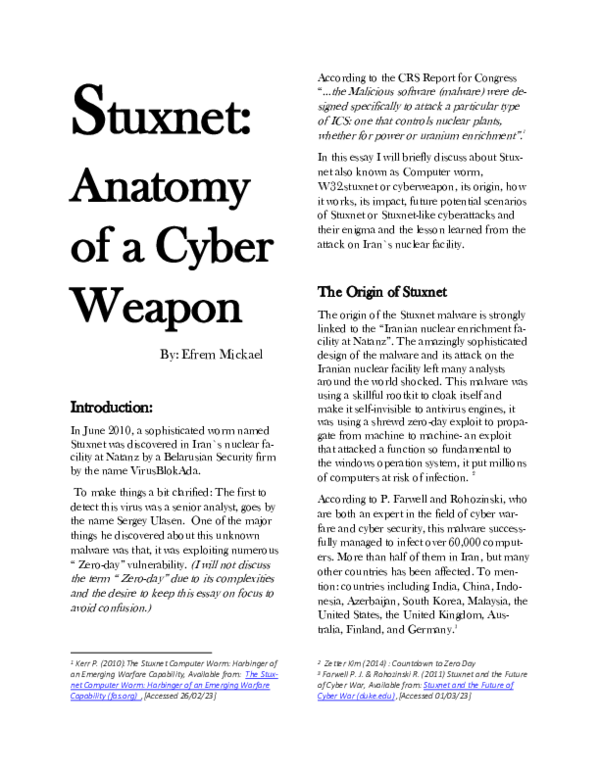 (PDF) Stuxnet by Efrem Mickael