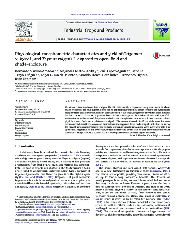 (PDF) Physiological, morphometric characteristics and yield of Origanum ...