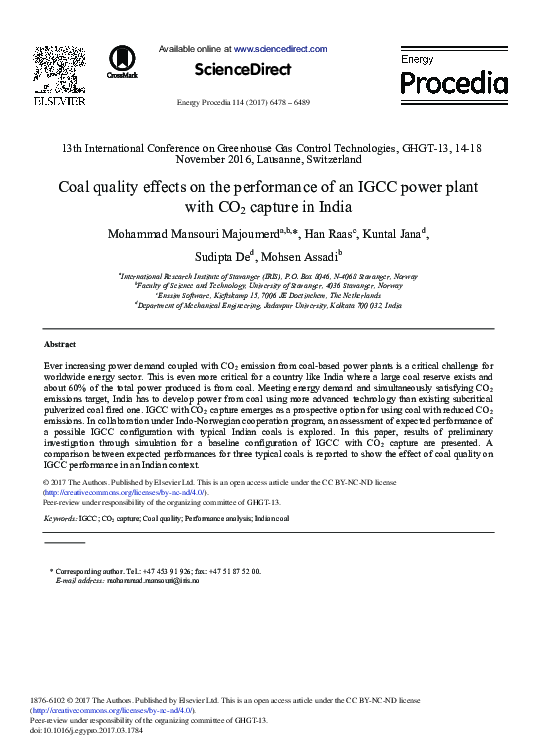 (PDF) Coal Quality Effects on the Performance of an IGCC Power Plant ...