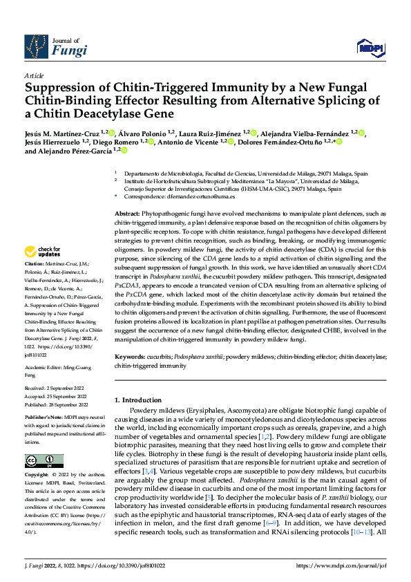 (PDF) Suppression of Chitin-Triggered Immunity by a New Fungal Chitin ...