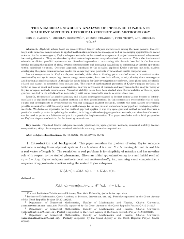 (PDF) On the Numerical Stability Analysis of Pipelined Krylov Subspace Methods