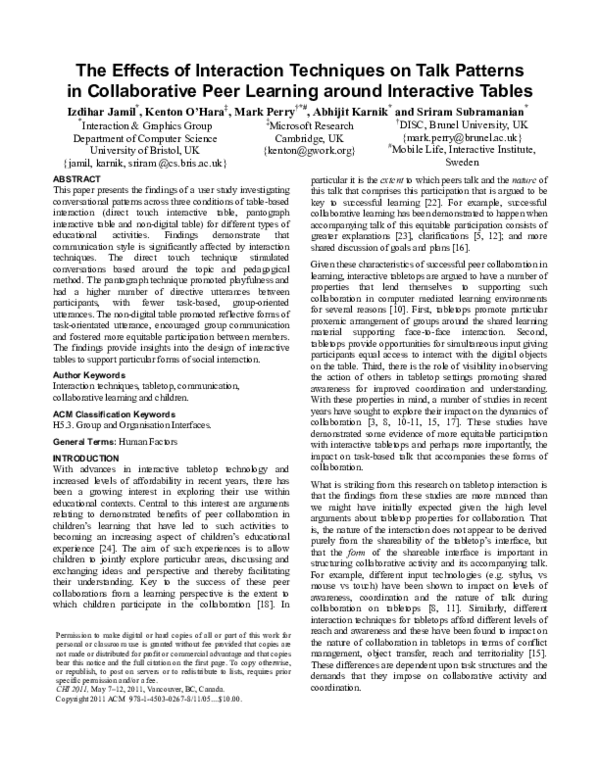 (PDF) The effects of interaction techniques on talk patterns in collaborative peer learning ...