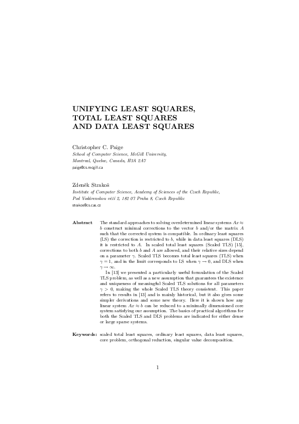 Pdf Unifying Least Squares Total Least Squares And Data Least Squares