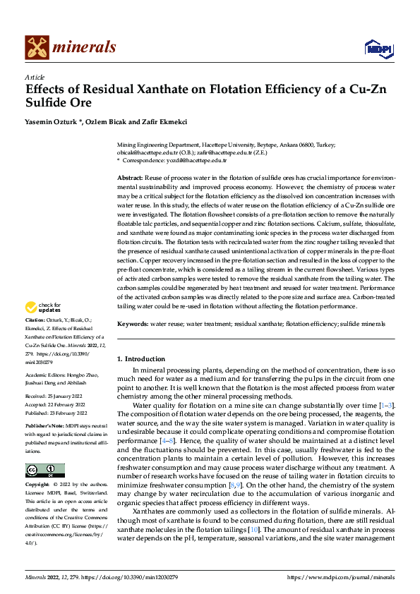 (PDF) Effects of Residual Xanthate on Flotation Efficiency of a Cu-Zn Sulfide Ore