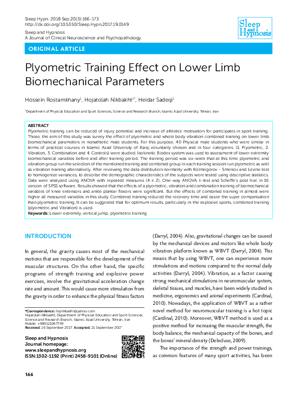 (PDF) Plyometric Training Effect on Lower Limb Biomechanical Parameters