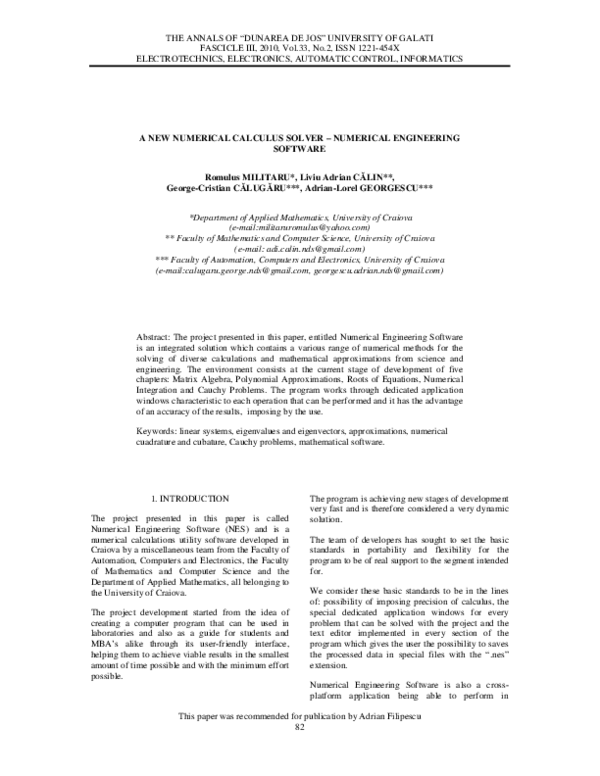Pdf Numerical Engineering Software For Calculus