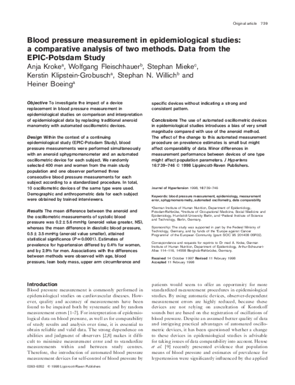 (PDF) Blood pressure measurement in epidemiological studies