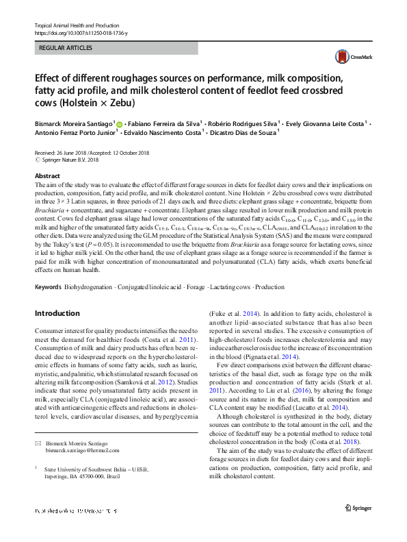 (PDF) Effect of different roughages sources on performance, milk composition, fatty acid profile ...
