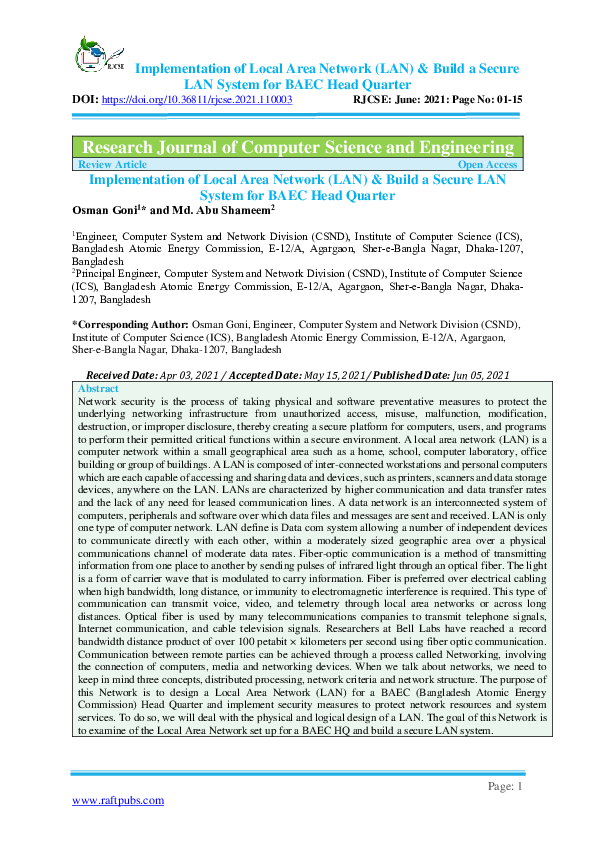 (PDF) Implementation of Local Area Network (LAN) & Build a Secure LAN System for BAEC Head Quarter