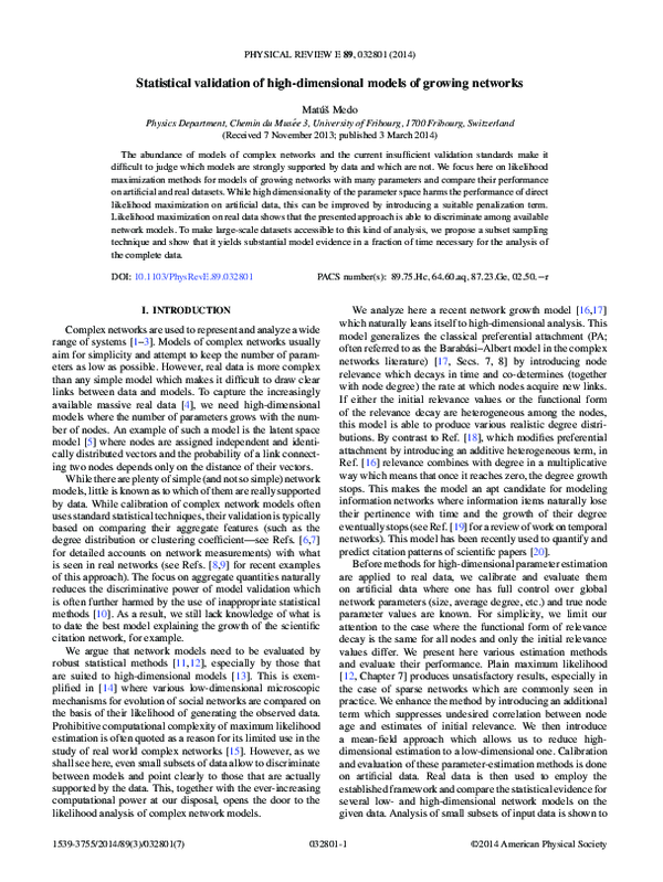 (PDF) Statistical validation of high-dimensional models of growing networks
