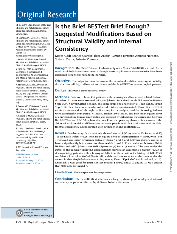 (PDF) Is the Brief-BESTest Brief Enough? Suggested Modifications Based ...