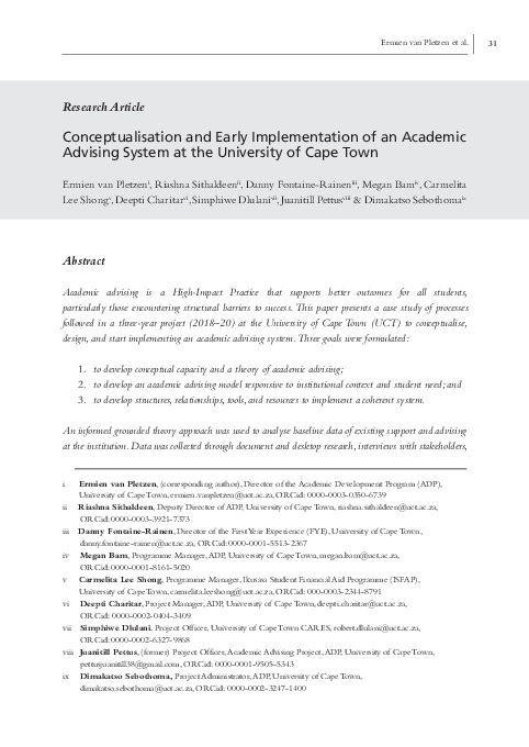 (PDF) Conceptualisation and Early Implementation of an Academic Advising System at the ...