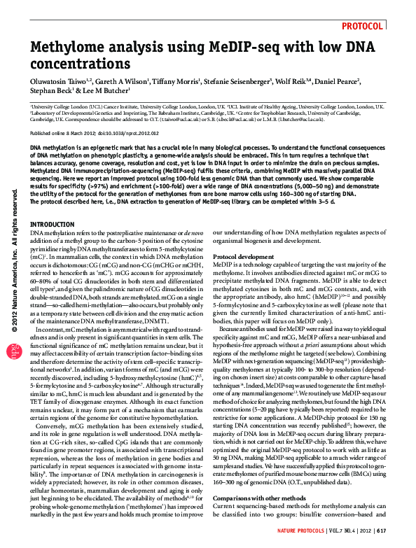 (PDF) Methylome analysis using MeDIP-seq with low DNA concentrations
