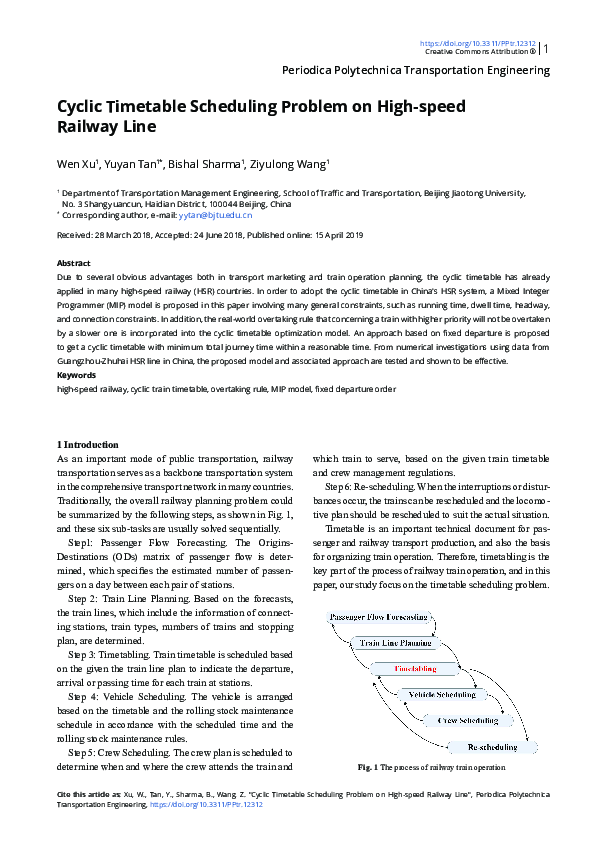 (PDF) Cyclic Timetable Scheduling Problem on High-speed Railway Line