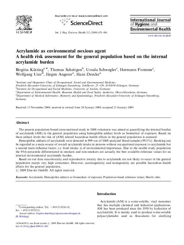 (PDF) Acrylamide as environmental noxious agent