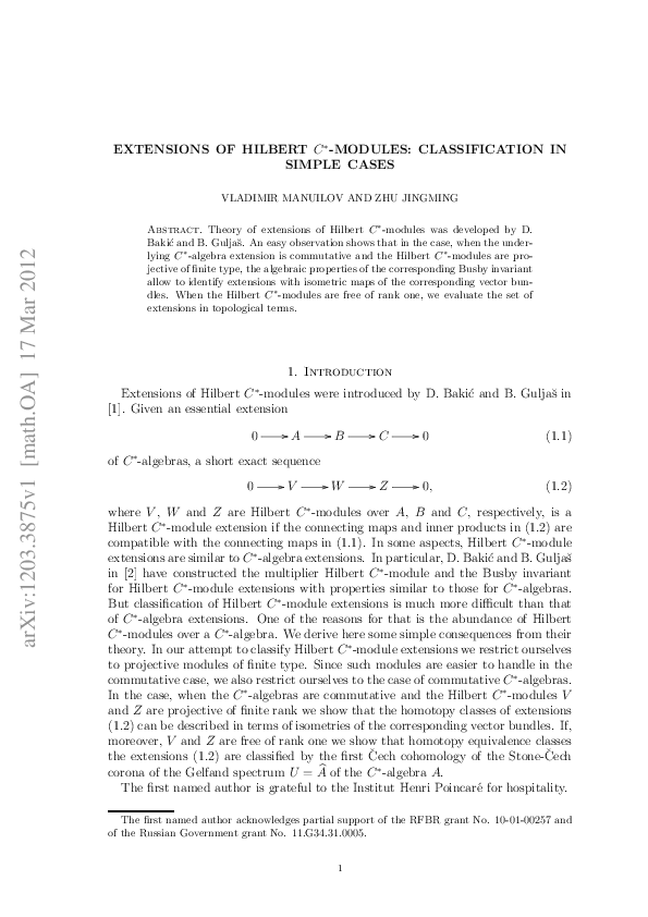Pdf Extensions Of Hilbert C Modules Classification In Simple Cases
