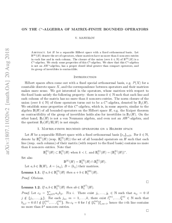 (PDF) On the C⁎-algebra of matrix-finite bounded operators | Vladimir Manuilov - Academia.edu