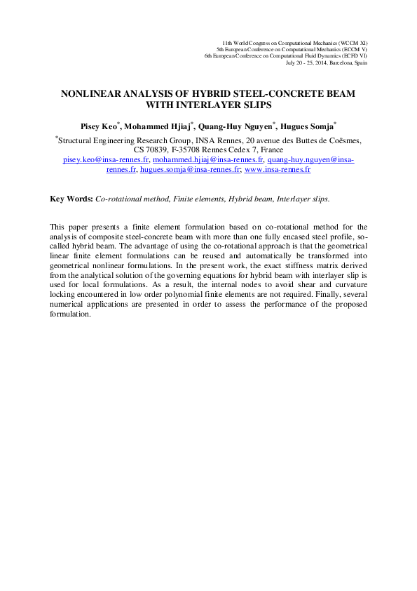 (PDF) Nonlinear Analysis of Hybrid Steel-Concrete Beams