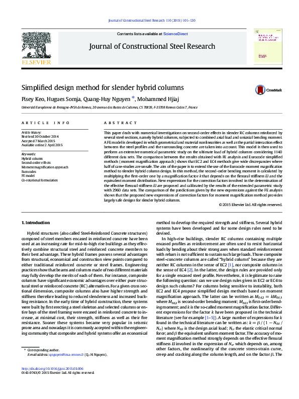 Pdf Simplified Design Method For Slender Hybrid Columns