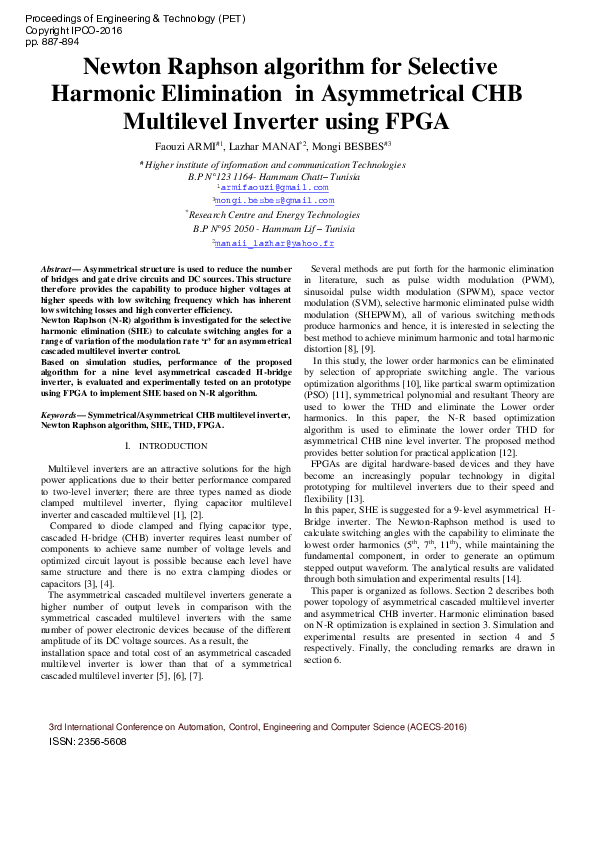(PDF) Newton Raphson algorithm for Selective Harmonic Elimination in Asymmetrical CHB Multilevel ...