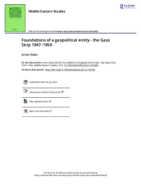 (PDF) Foundations of a geopolitical entity the Gaza Strip