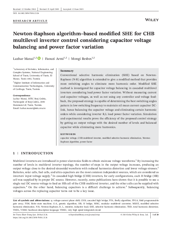 (PDF) Newton‐Raphson algorithm–based modified SHE for CHB multilevel ...