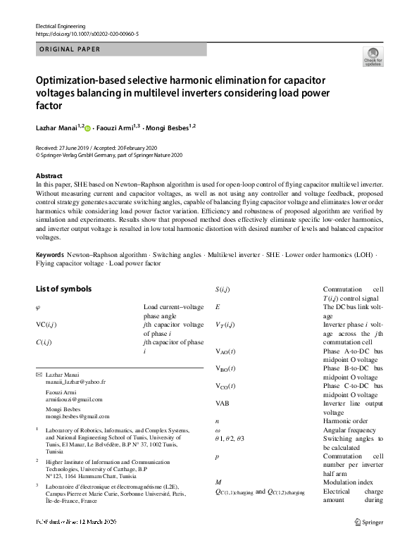 (PDF) Optimization-based selective harmonic elimination for capacitor voltages balancing in ...